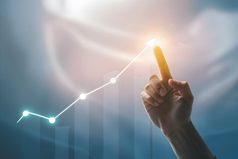 Hand Points To Glowing Graph on Soft Backdrop, Symbolizing Inspiration ...