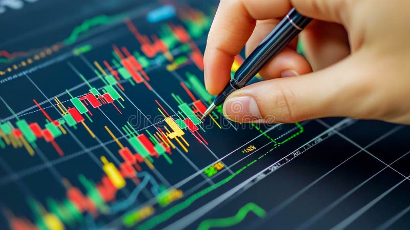 The Hand Points To the Graph on the Digital Screen. Stock Photo - Image ...