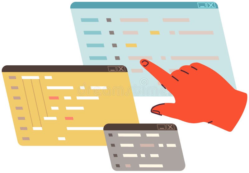 Hand Points To Open Browser Tabs, Program Icons. Computer Desktop ...