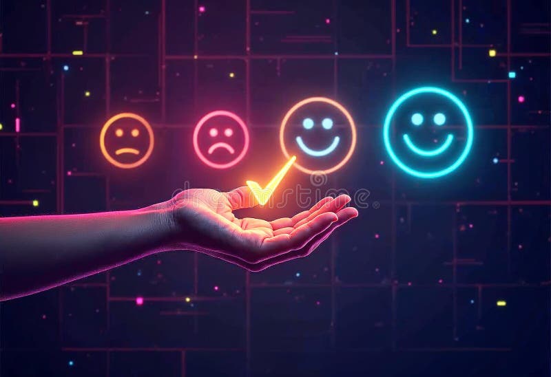 Hand Holding Positive Feedback Icon with Neon Lights Stock Image ...