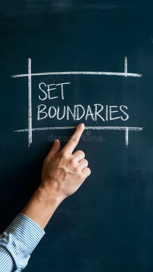 Hand Points To Set Boundaries on Blackboard, Emphasizing Limits Stock ...