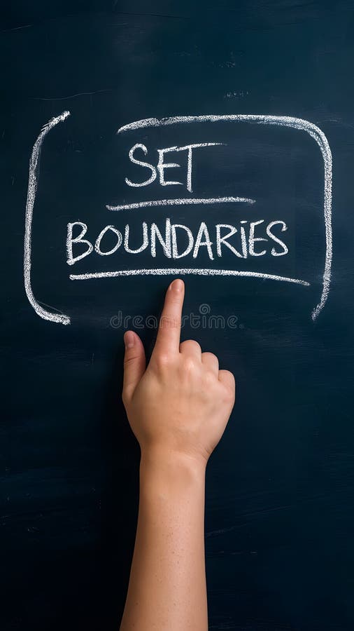 Hand Points To Set Boundaries on Blackboard, Emphasizing Limits Stock ...