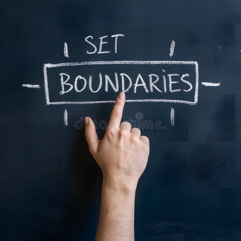 Hand Points To Set Boundaries on Blackboard, Emphasizing Limits Stock ...