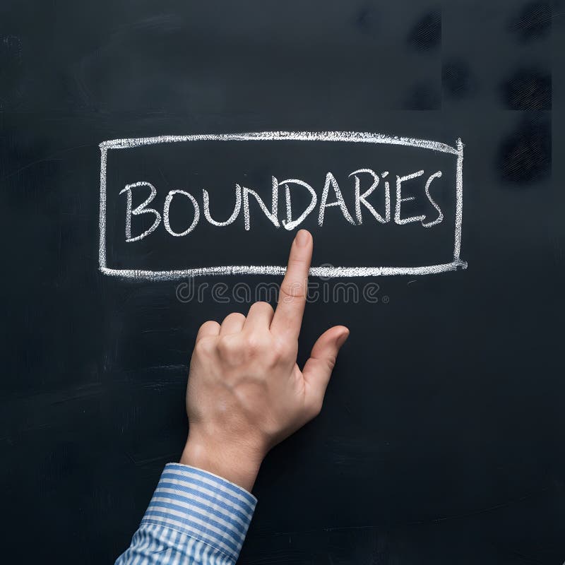 Hand Points To Set Boundaries on Blackboard, Emphasizing Limits Stock ...