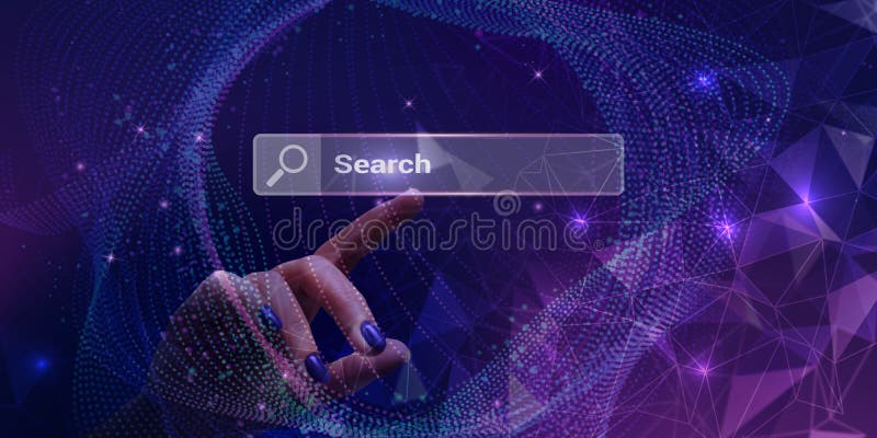 Hand Points To the Virtual Search Bar on Abstract Purple Wave ...