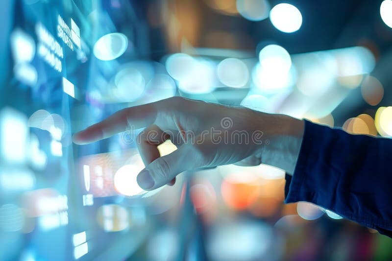 A Hand Points Towards a Digital Screen, Interacting with the Technology ...