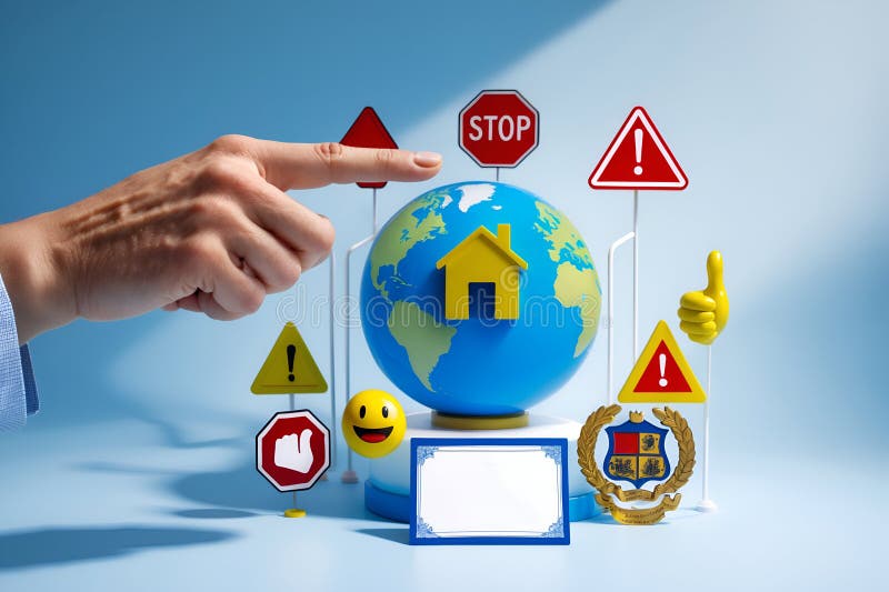 Global Risks and Warnings Concept Hand Pointing at Planet with Stop ...