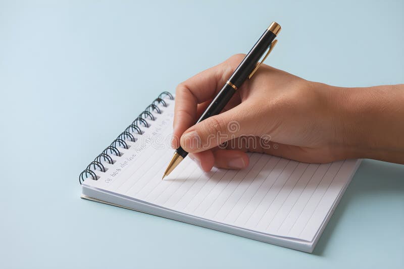 Hand Poised with Pen, Ready To Write on Lined Notepad, Black Pen ...