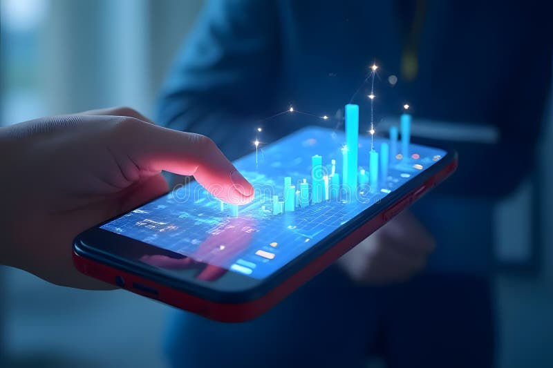 The Hand Poking at Mobile Phone Screen on the Back There is an ...