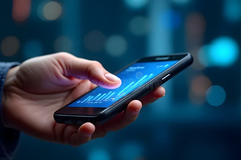 The Hand Poking at Mobile Phone Screen on the Back There is an ...