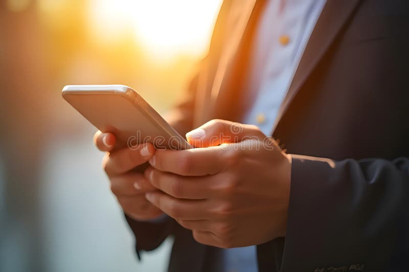 The Hand Poking at Mobile Phone Screen on the Back There is an ...