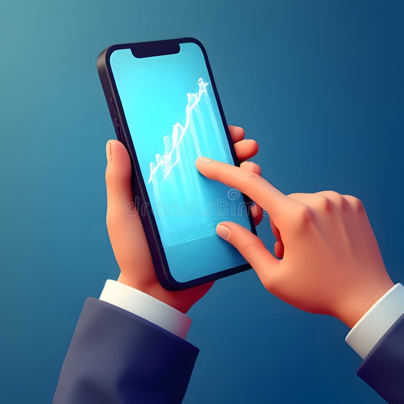 The Hand Poking at Mobile Phone Screen on the Back There is an ...