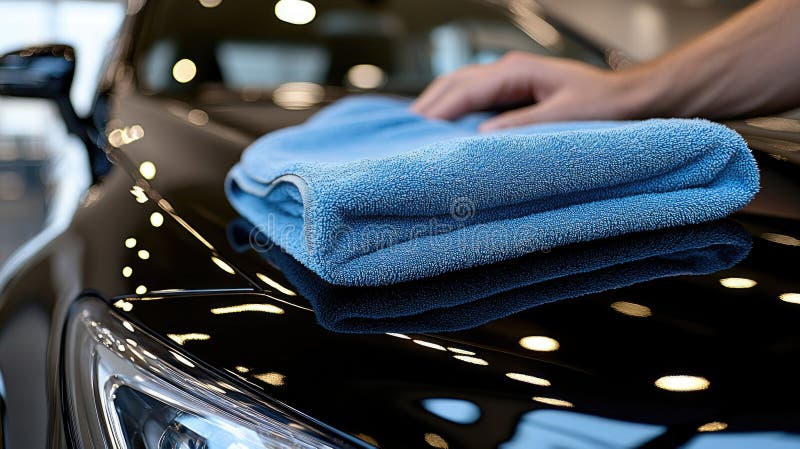 Hand Polishing Shiny Black Car with Blue Cloth Stock Image - Image of ...