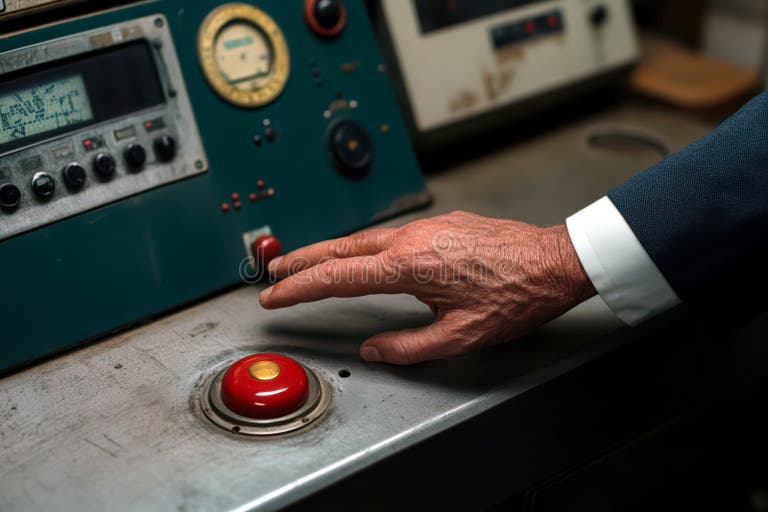 Politician Pushing Red Button Starting Nuclear War Stock Photo - Image ...