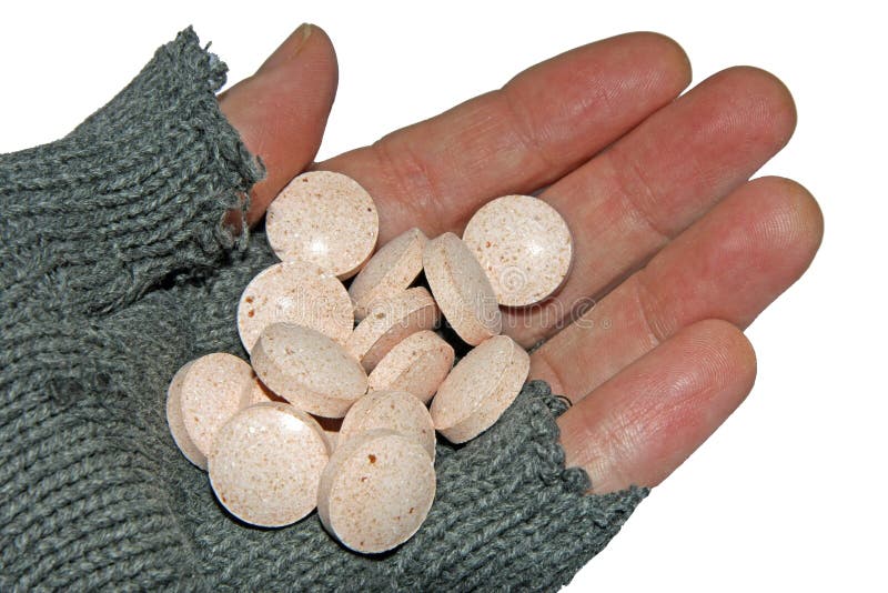 Hand of Poor Man Holding a Handful of Tablets Stock Image - Image of ...