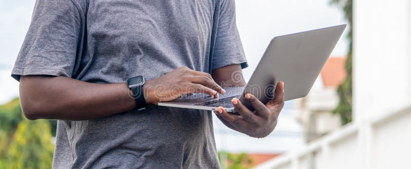 Hand Portrait of an African Web Developer Working with His Laptop, with ...