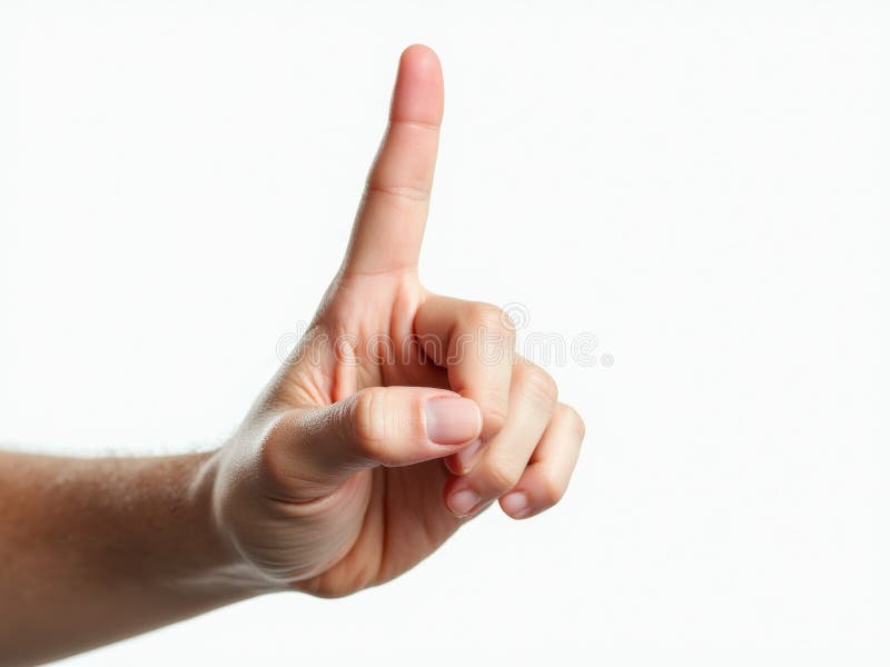 A Hand Raised with One Finger Pointing Upwards Against a Plain ...