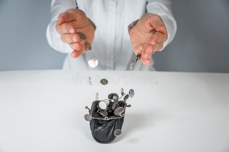 Hand Pour Coins Falling Out in Wallet Stock Image - Image of coin ...