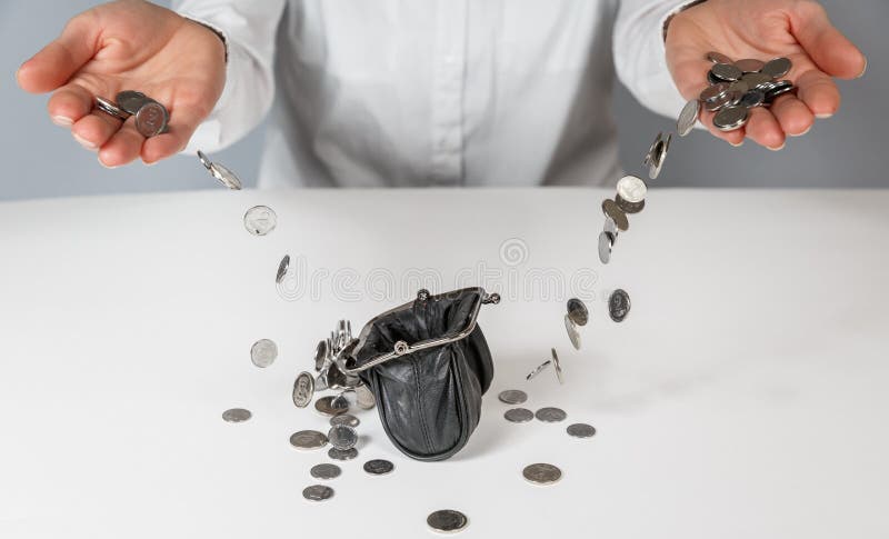 Hand Pour Coins Falling Out in Wallet Stock Image - Image of give ...