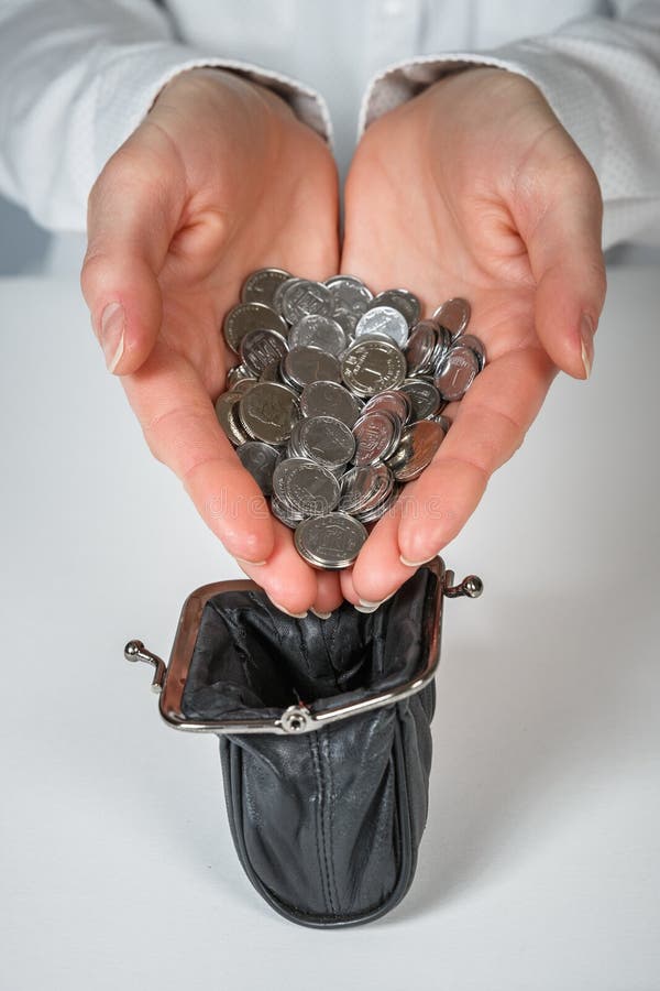 Hand Pour Coins Falling Out in Wallet Stock Image - Image of business ...