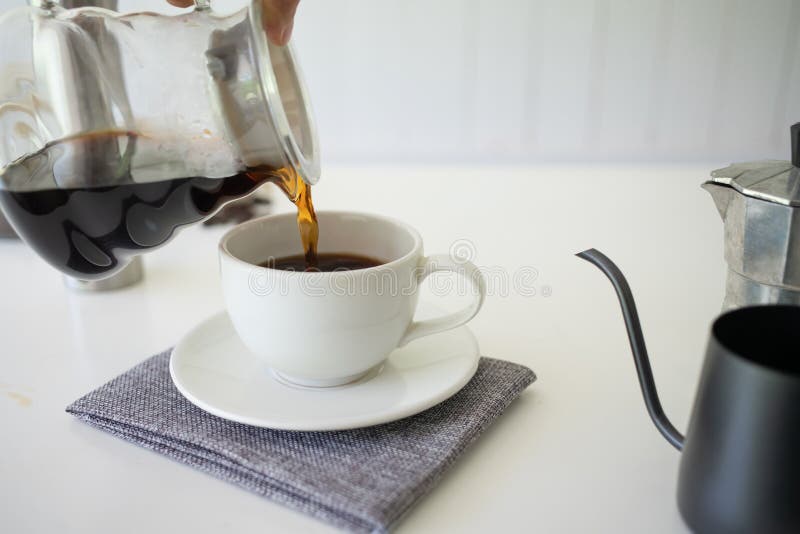 Hand Poured Water of Coffee on Cup with Equipment, Tool Brewing on Bar ...
