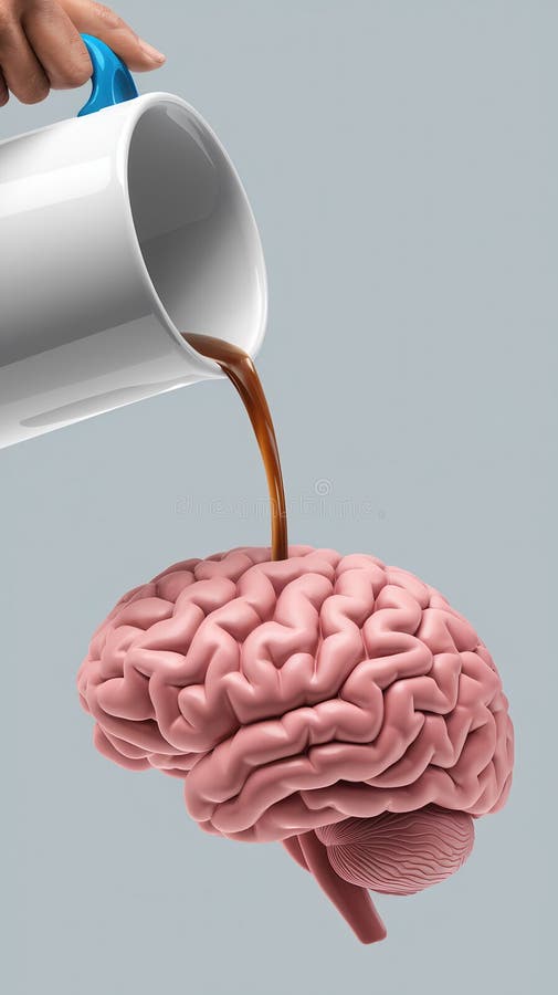 Hand Pouring Coffee into Brain Digital Illustration Stock Illustration ...