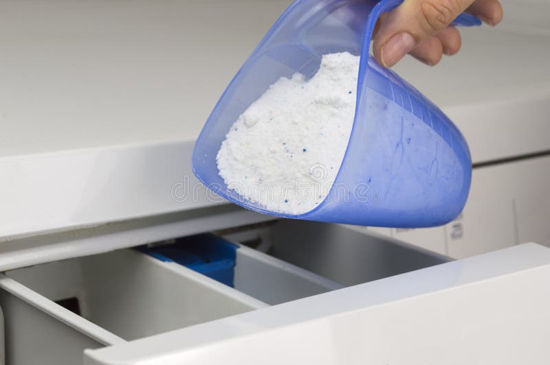 Hand Pouring Detergent into the Washing Machine Stock Photo - Image of ...