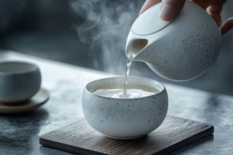 Pouring Hot Tea from Teapot into Cup with Steam Stock Image - Image of ...