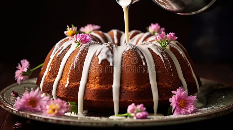 Hand Pouring Icing on Bunt Cake Generative AI Stock Illustration ...