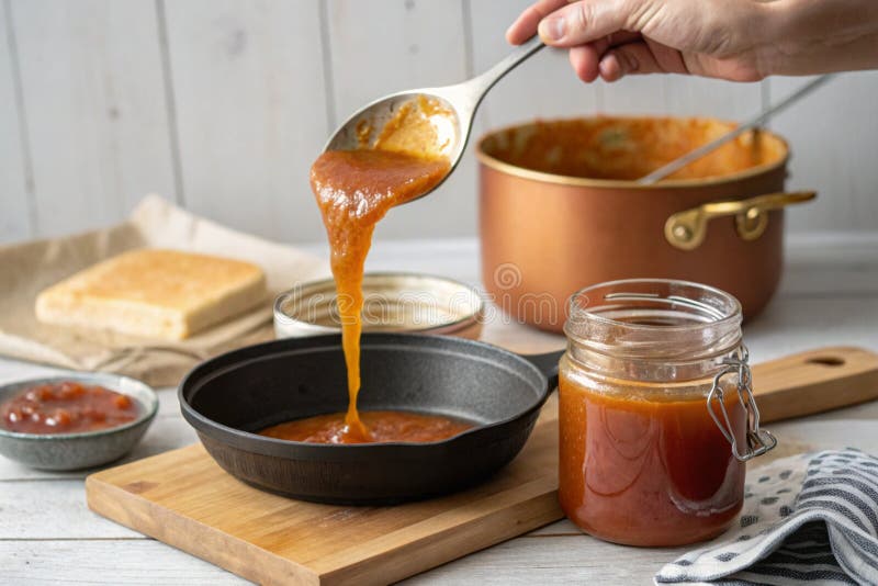 Hand Pouring Jam from Pan in Can - Generated by Ai Stock Illustration ...