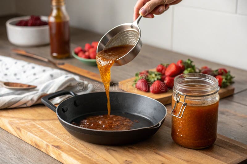 Hand Pouring Jam from Pan in Can - Generated by Ai Stock Illustration ...