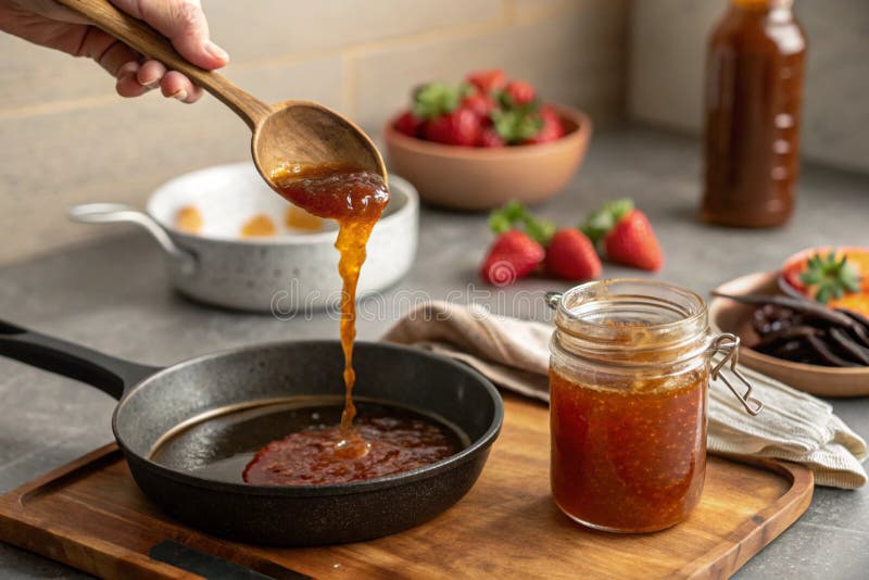 Hand Pouring Jam from Pan in Can - Generated by Ai Stock Illustration ...