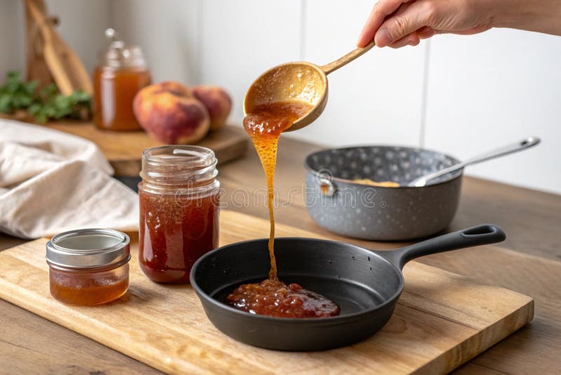 Hand Pouring Jam from Pan in Can - Generated by Ai Stock Illustration ...