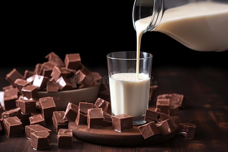 Hand Pouring Milk Over Chocolate Cubes To Make Chocolate Milk Stock ...