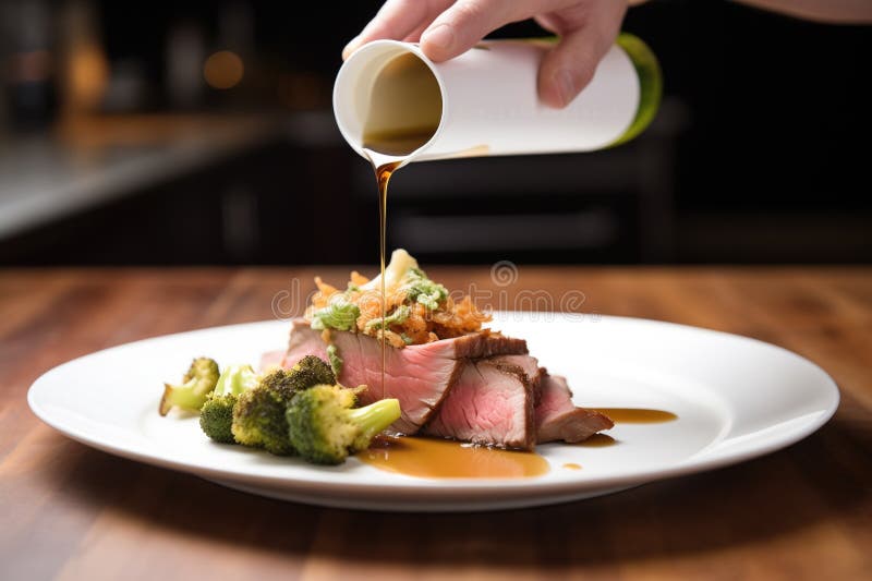 Hand Pouring Soy Sauce Over Beef and Broccoli Dish Stock Image - Image ...
