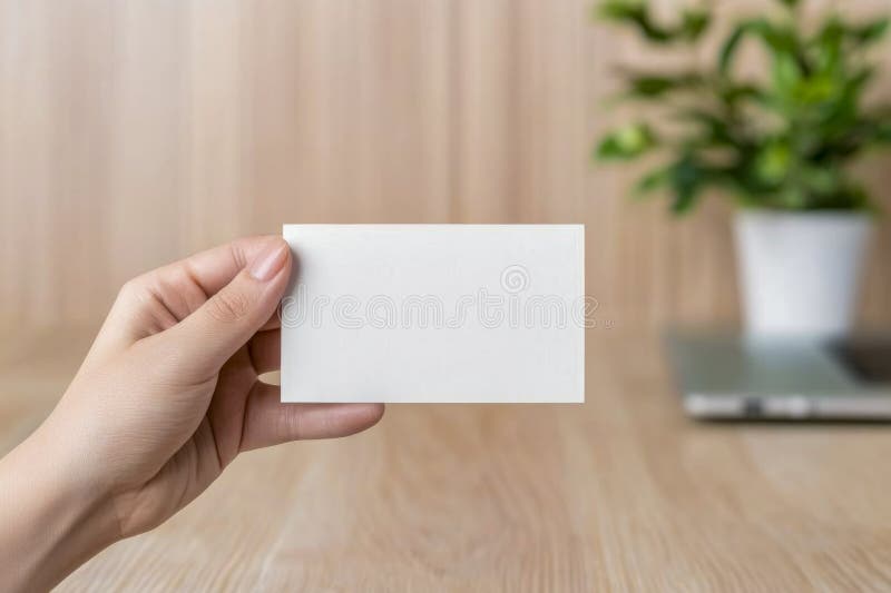 Hand Presenting Blank Business Card in Modern Office Setting Stock ...