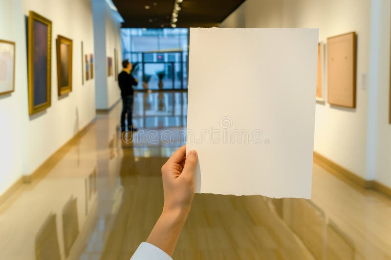 Hand Presenting Blank Paper while Standing in an Art Gallery Space ...