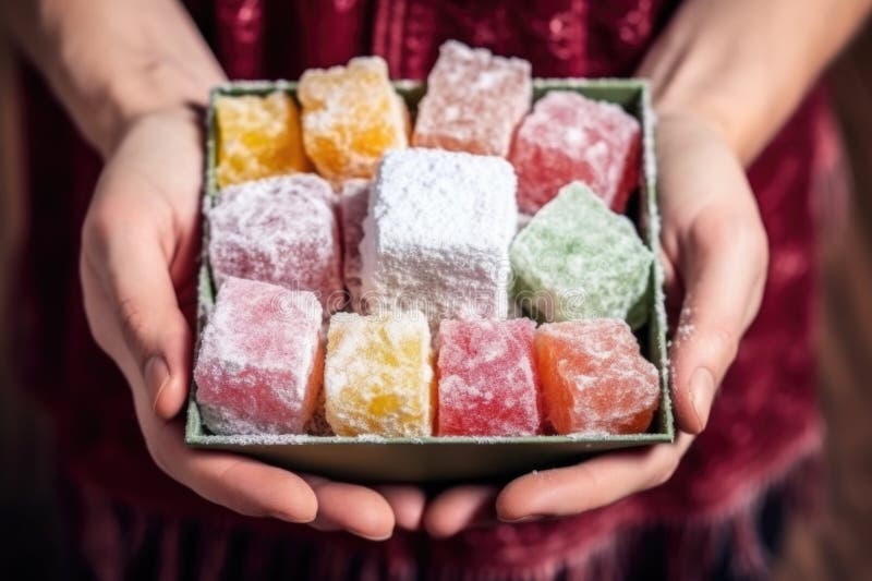 Hand Presenting a Box of Turkish Delight As a Gift Stock Image - Image ...