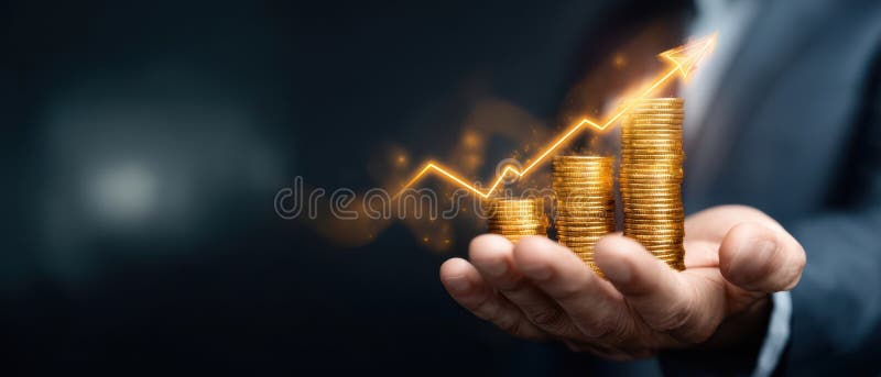 The Hand Presenting Growth through Stacked Coins and a Rising Graph. AI ...