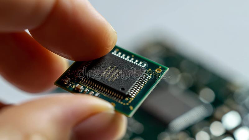 Hand Presenting Microchip Against Microcircuitry Stock Illustration ...