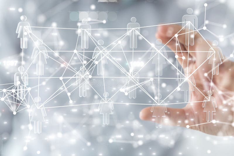 Hand Presenting a Network with Female and Male Icons - Communication ...