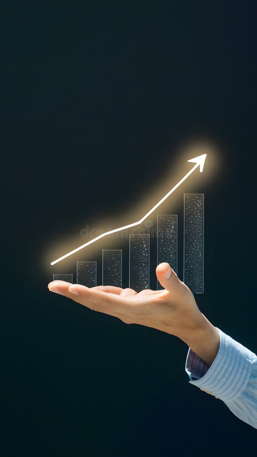 Hand Presenting Rising Trend Line on Dark Background Symbolizing ...