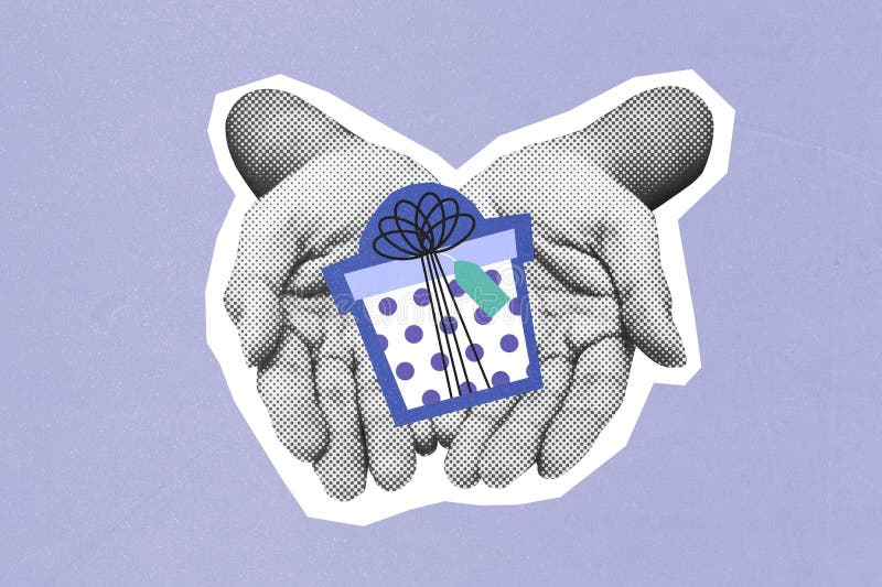 Hand Presenting Small Gift in Digital Collage Format Stock Illustration ...