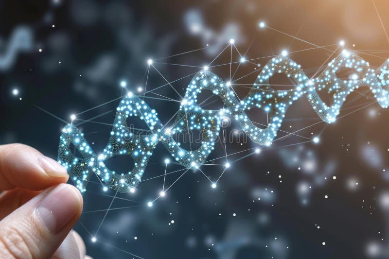 Hand Presenting a Sparkling DNA Helix in a Dark Environment with ...