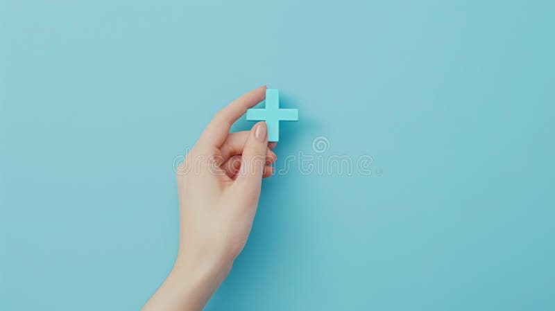 Hand Holding Blue Plus Symbol.AI Generated Image Stock Image - Image of ...