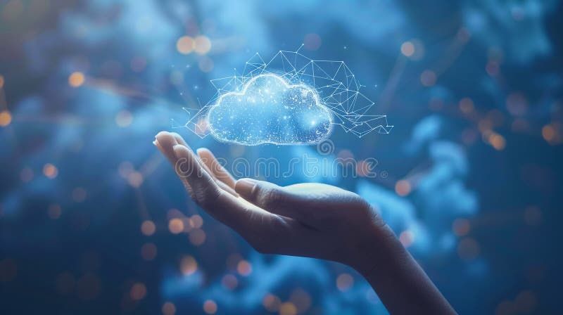 Hand Presents Cloud Symbolizing Big Data Analysis, Highlighting ...