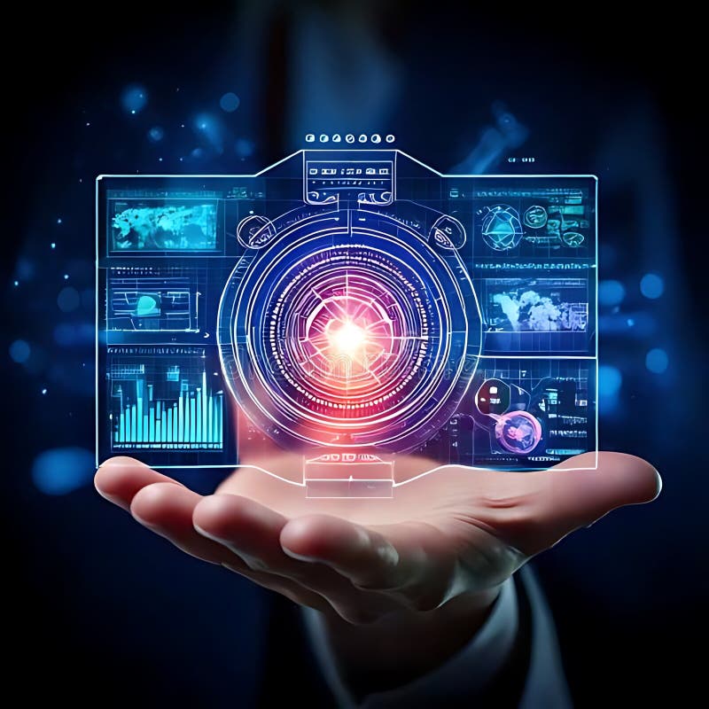Hand Presents a Transparent Digital Interface with Various Data ...