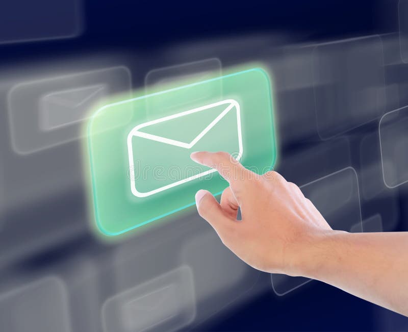 Hand Press the Button of Icon of Letter Stock Image - Image of icon ...