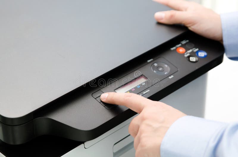 Hand Press Button on Panel of Printer Stock Image - Image of digital ...