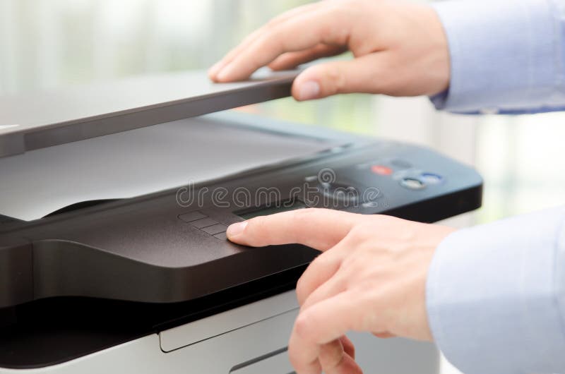Printer on Button stock image. Image of macro, isolated - 4121411